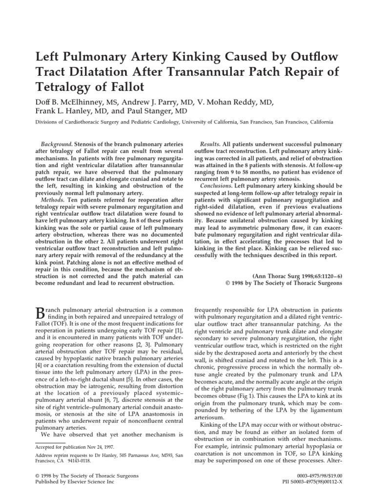 Tof Repair and Lpa Kink MC Elhinney Ucsf | PDF | Ventricle (Heart ...