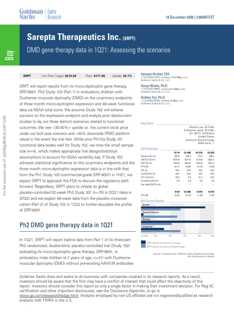 Sarepta Therapeutics Inc. (SRPT) - DMD Gene Therapy Data in 1Q21 ...