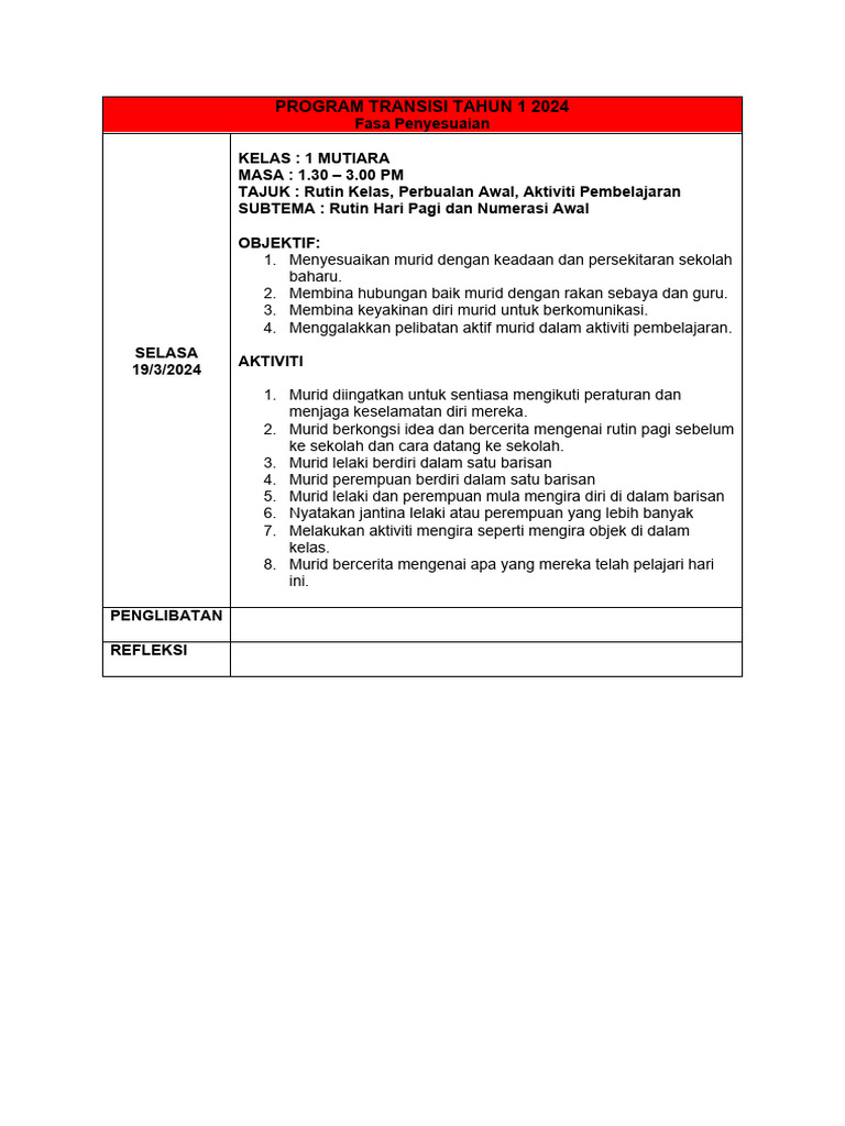 Lesson Plan Transisi 2 | PDF | Karier & Perkembangan