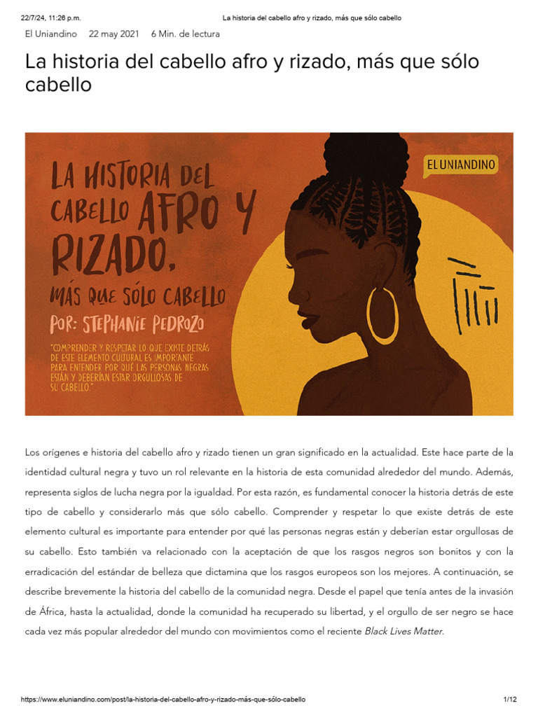 La Historia Del Cabello Afro y Rizado, Más Que Sólo Cabello | PDF ...
