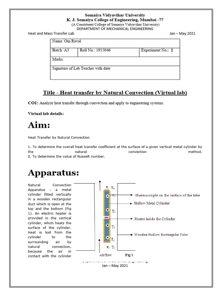HMT - Expt2 - Vlab - Natural Convection | PDF | Heat Transfer | Thermal Conduction
