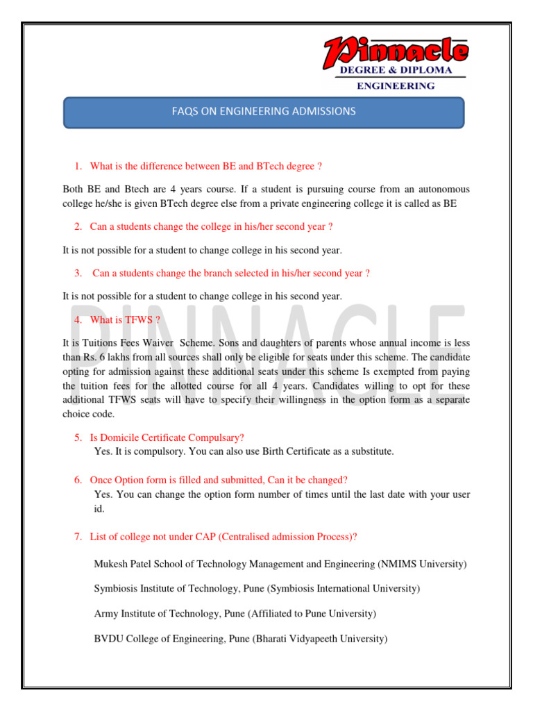 Engineering Admissions FAQs and Procedures | PDF | Credit Card | Debit Card