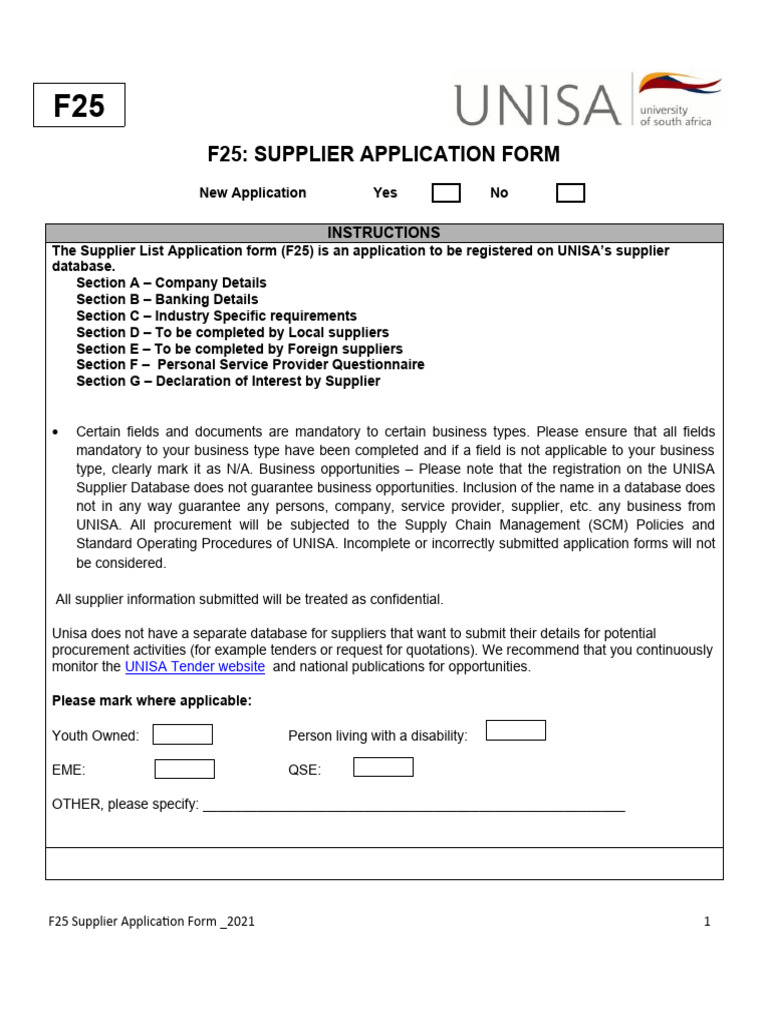 2021 Supplier Application Form (F25) | PDF | Business