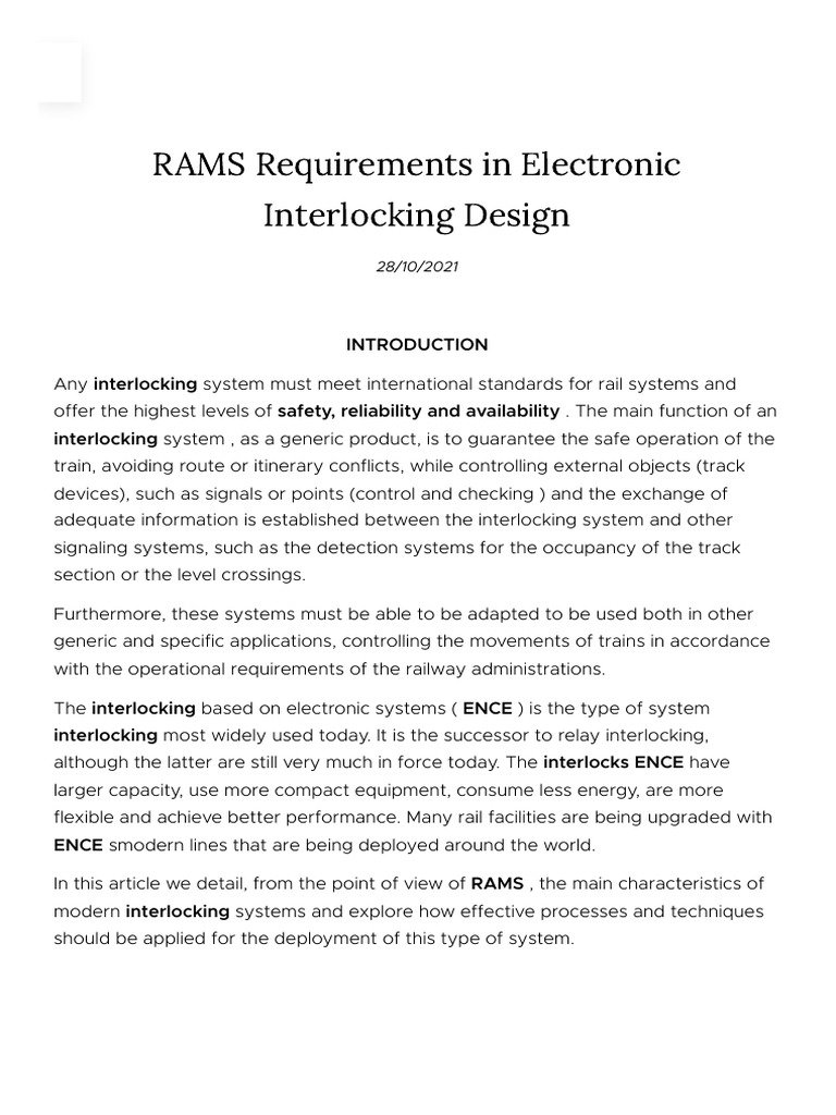 RAMS Requirements in Electronic Interlock Design | PDF | Reliability ...