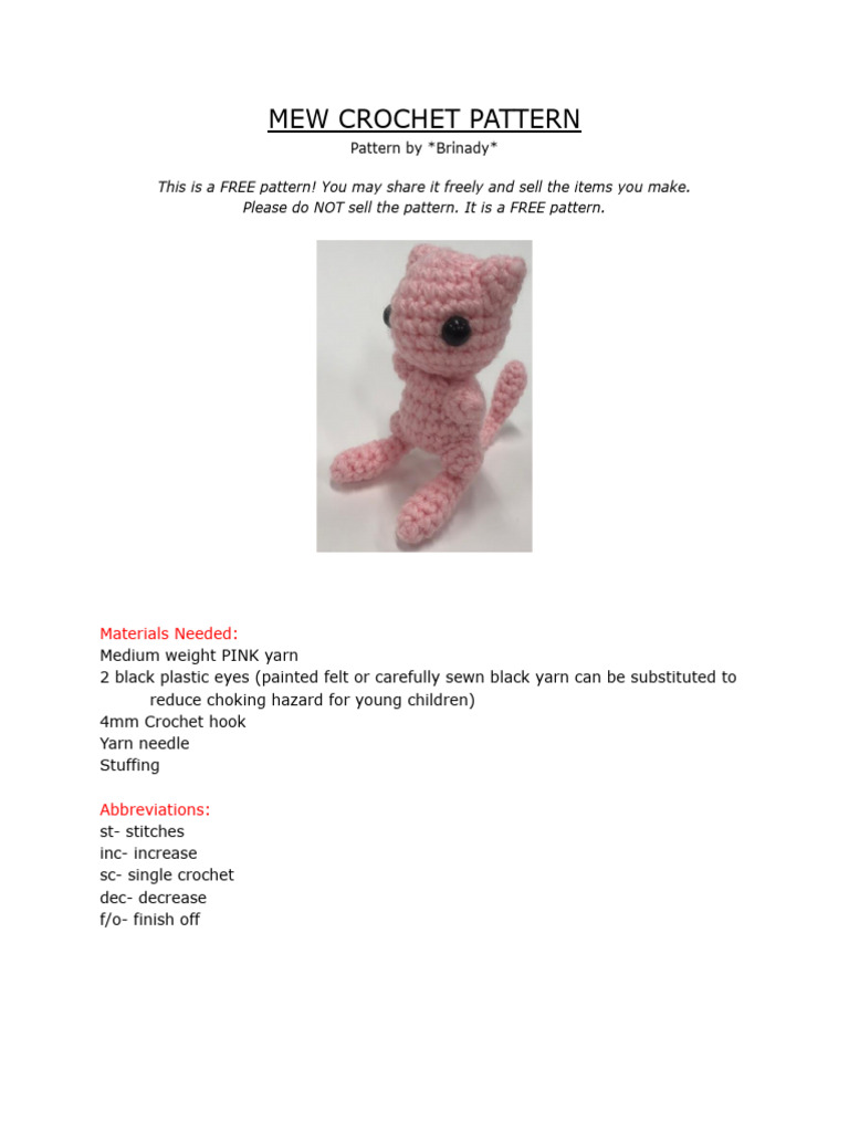 Mew Crochet Pattern by Brinady | PDF