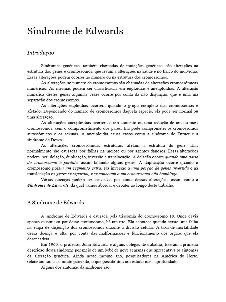 Síndrome de Edwards | PDF | Medicina Clínica | Biologia