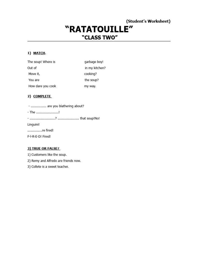 Ratatouille Class Two Worksheet | PDF | Foreign Language Studies | Art