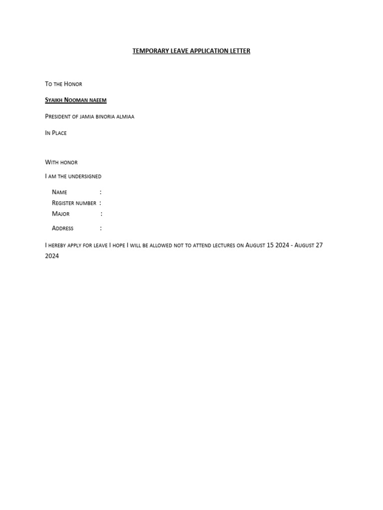 Temporary Leave Application Letter | PDF