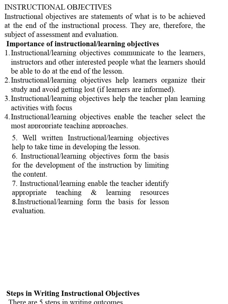 Instructional Objectives | PDF | Learning | Information