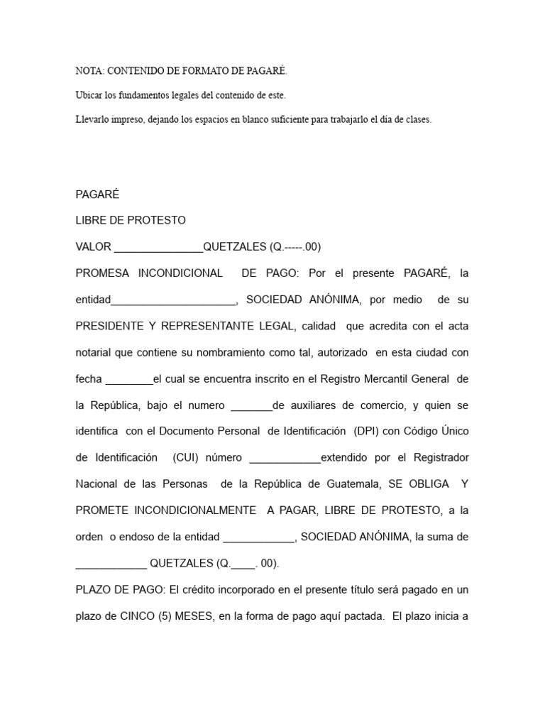 Formato de Pagare Completo | PDF