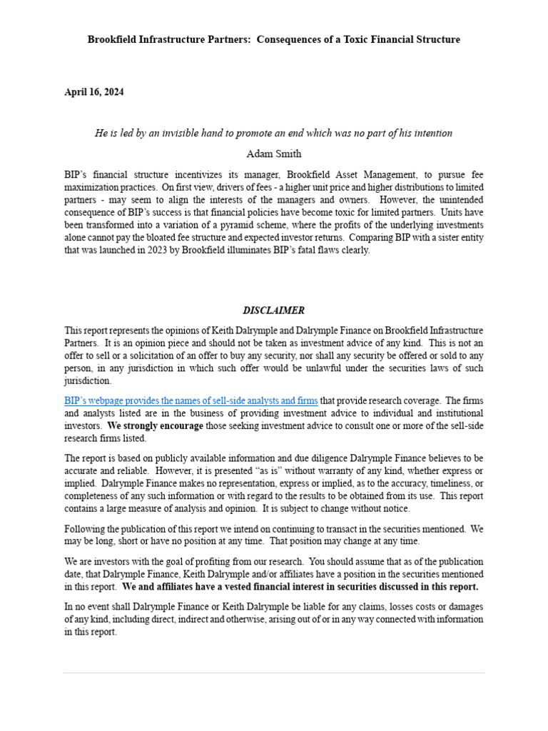 Brookfield Infrastructure's Toxic Structure 041624 | PDF | Investment ...