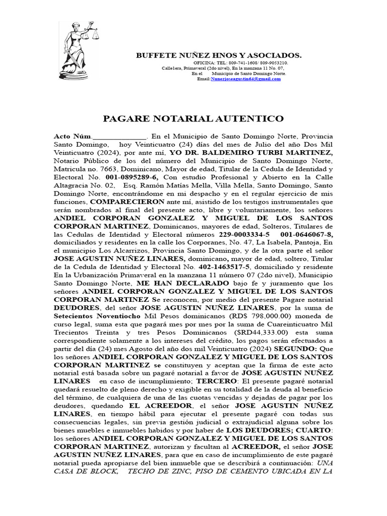 Pagare Notarial JOSE RAMON - MEJORA | PDF | Pagos