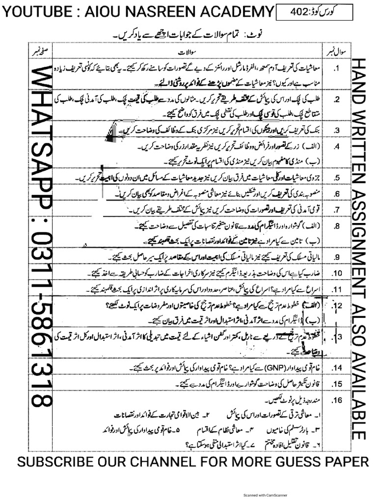 402 Economics Guess & Past paper | PDF