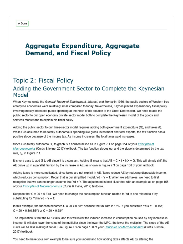 Module 2 Aggregate Expenditure, Aggregate Demand, and Fiscal Policy ...