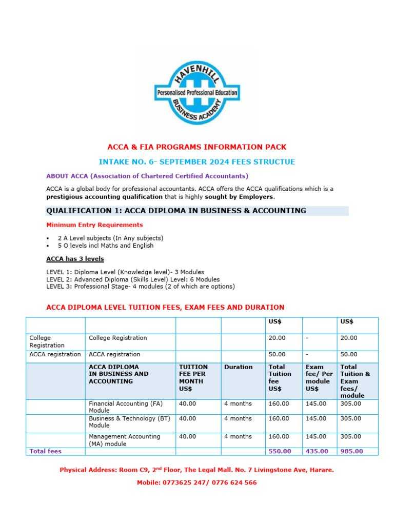 ACCA Diploma Sept Intake 7 - Information Pack | PDF | Accounting