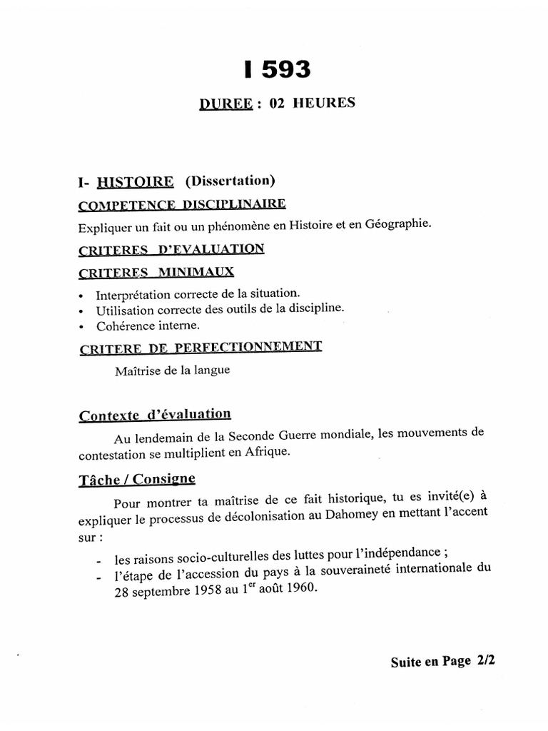 Hist Geo Serie D BAC 2022 | PDF