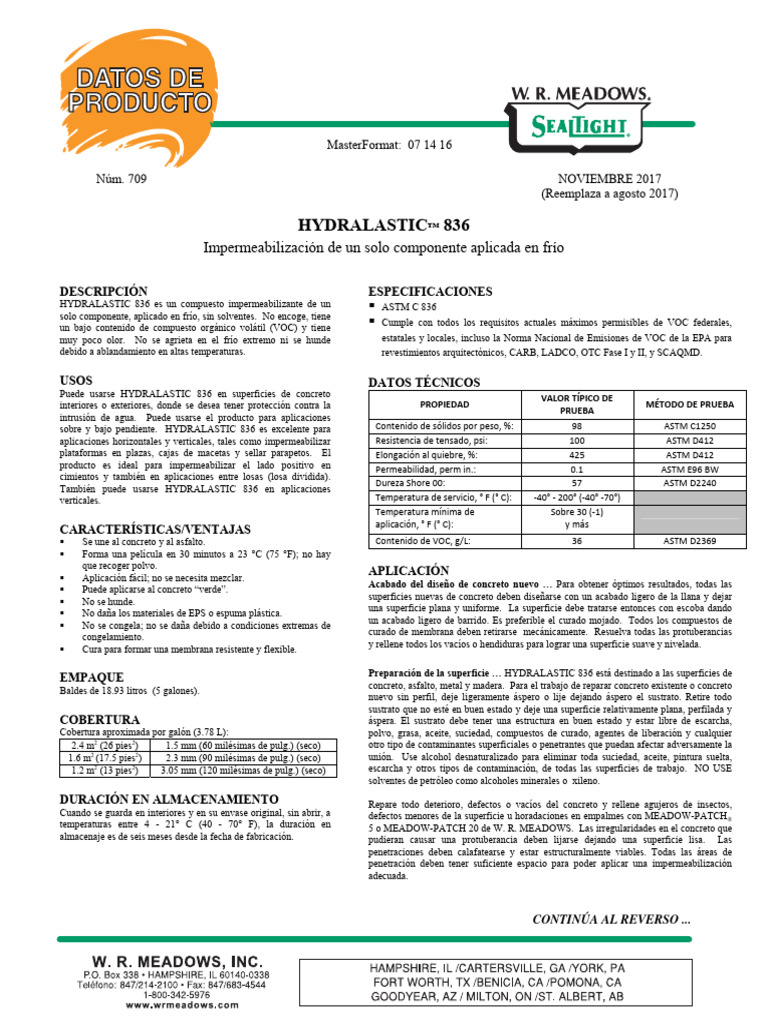 Ficha Técnica Hydralastic | PDF | Hormigón