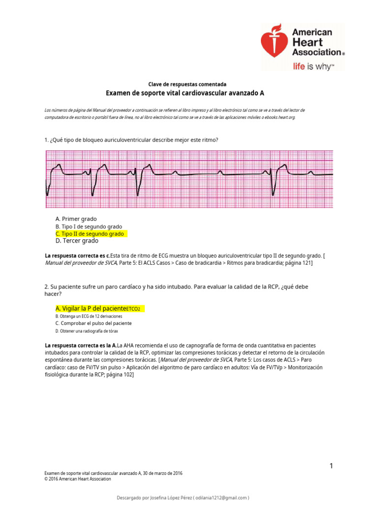 Examen a Resuelto-ACLS | PDF | Reanimación cardiopulmonar | Paro cardíaco