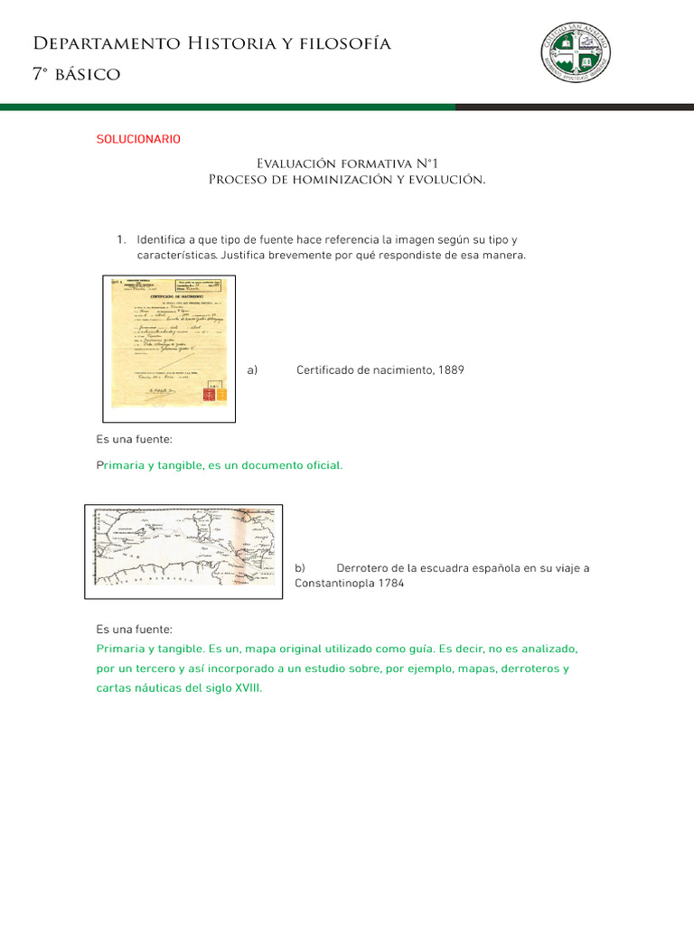 SOLUCIONARIO Ev Form 1 Unidad 1 2024 | PDF