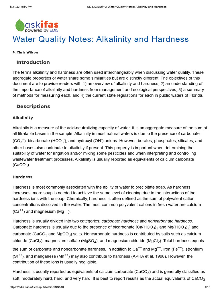 Water Quality Notes_ Alkalinity and Hardness | PDF | Alkalinity | Titration