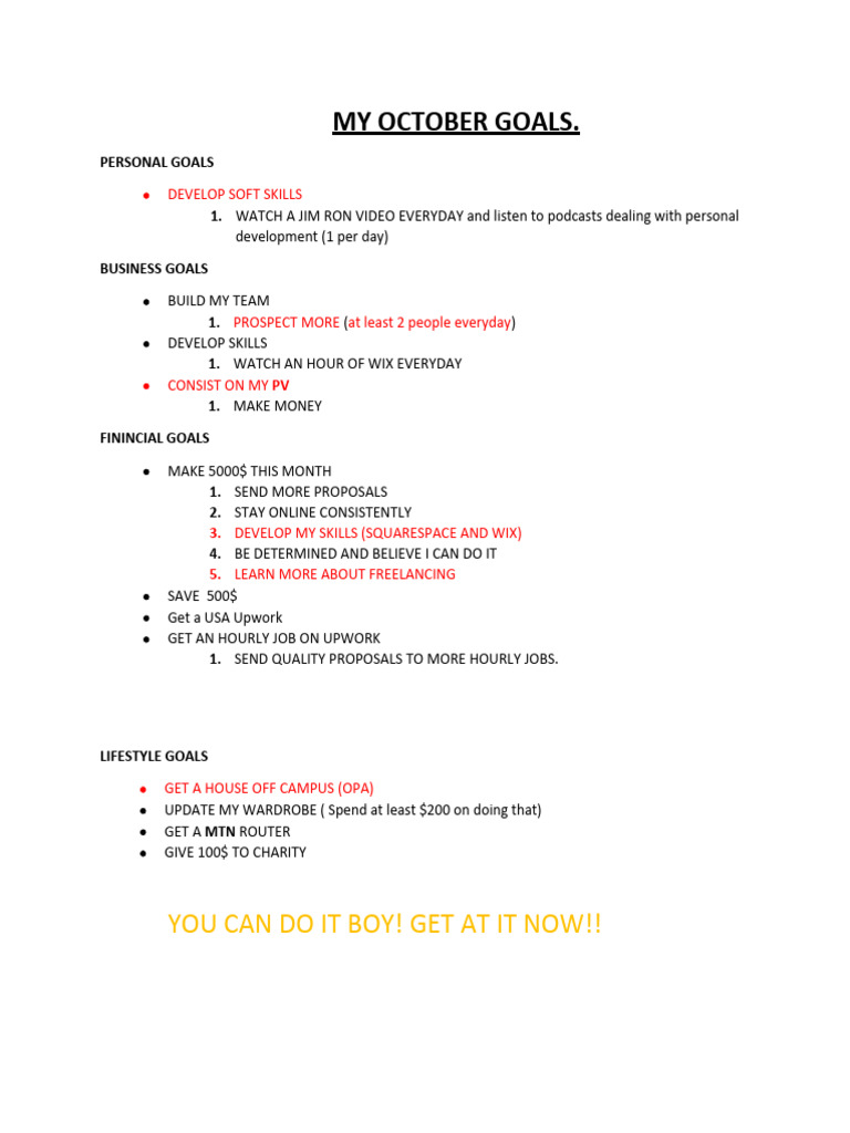 My October Goals | PDF | Self-Improvement
