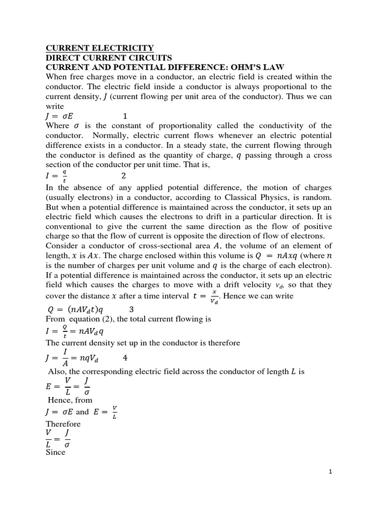 PHY 102 Lecture Handout | PDF | Electrical Resistivity And Conductivity ...