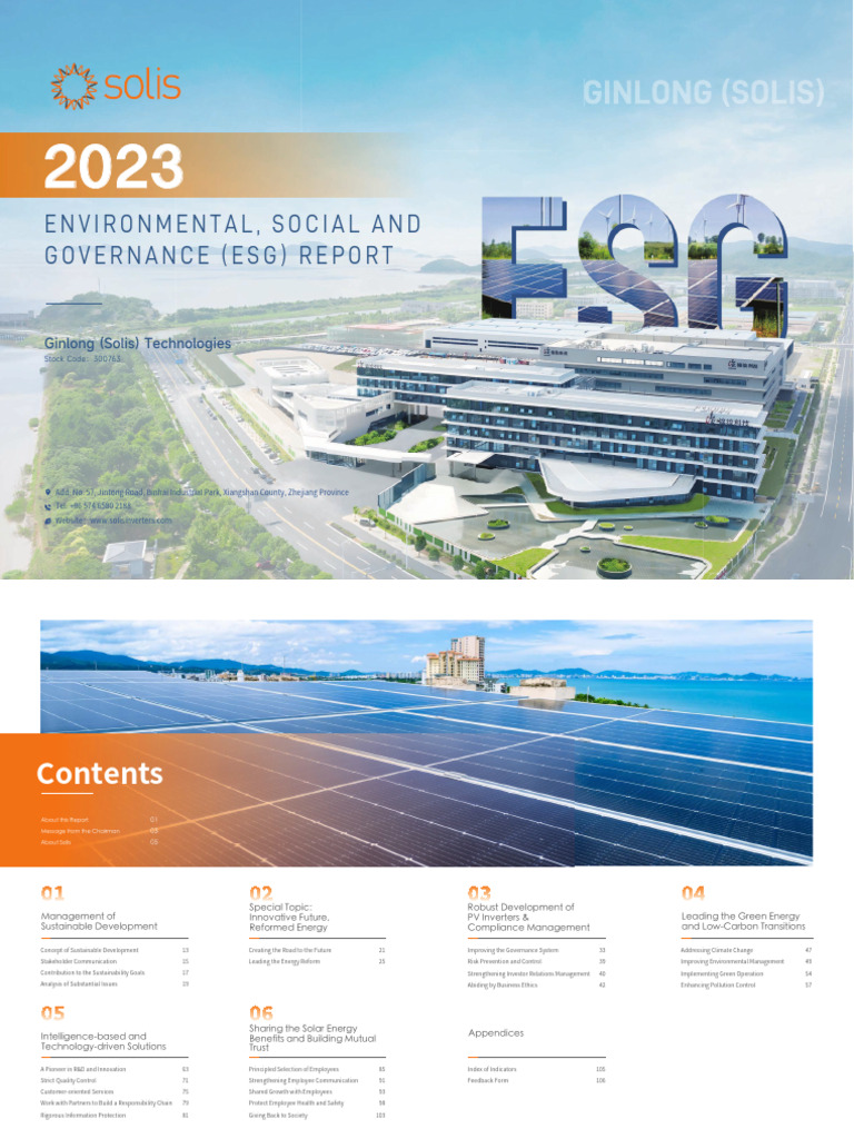 Solis 2023 Environmental Social Andgovernance Esg Report | PDF | Sustainability | Photovoltaics