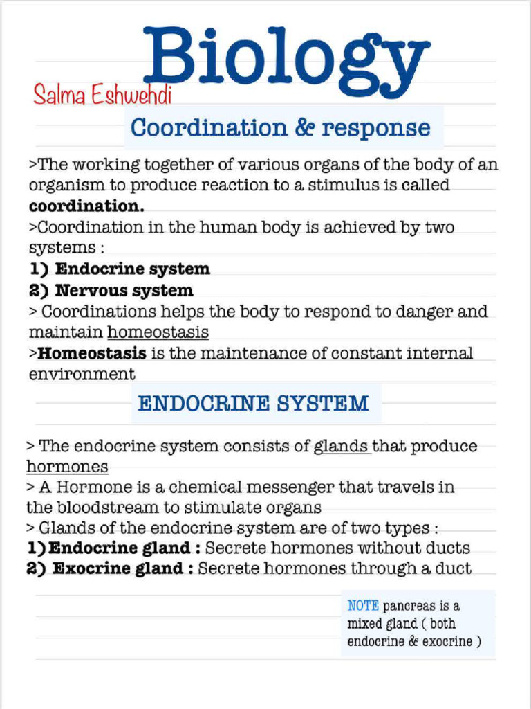 Coordination (Endocrine & Nervous Systems) | PDF