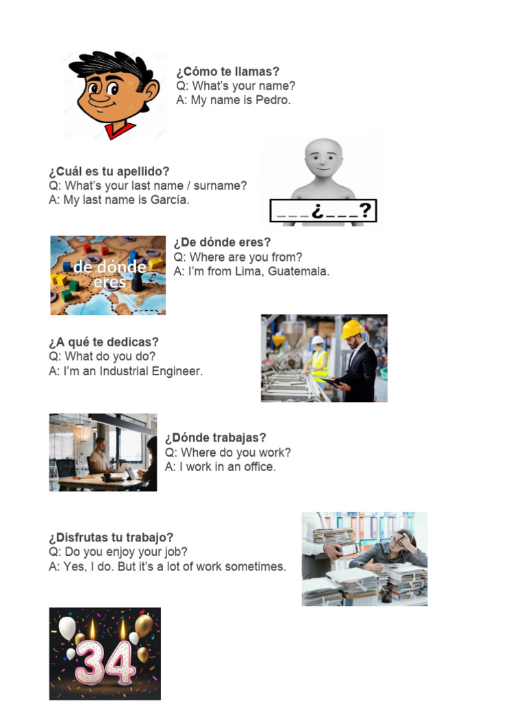 10 Preguntas y Respuesta en Ingles y Español Con Imagenes | PDF