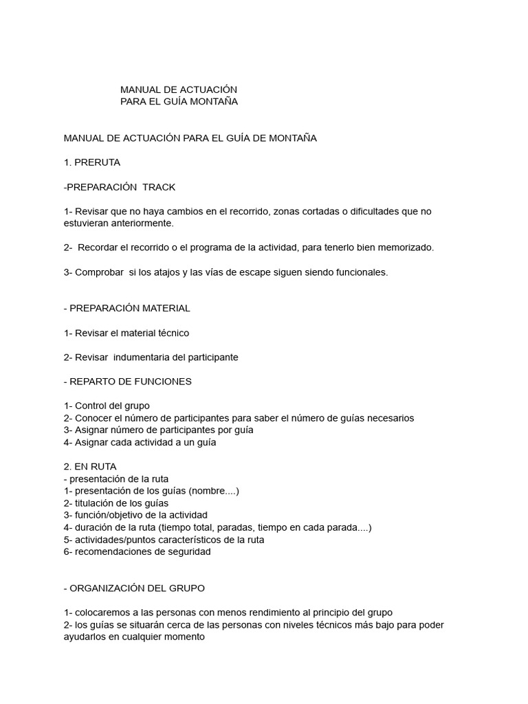 T-18 MANUAL DE ACTUACIÓN PARA EL GUÍA DE MONTAÑA | PDF