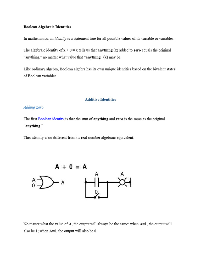 Boolean Algebraic Identities Explained | PDF | Boolean Algebra ...