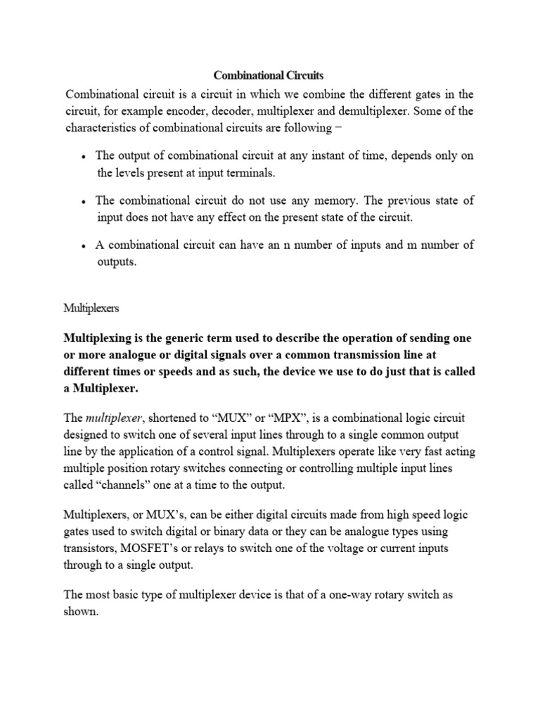 Combinational Circuits Mux Demux Encoder Decoder | PDF | Electronic Circuits | Logic Gate
