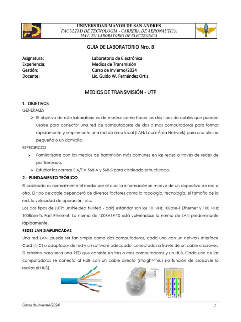 Guía de Transmisión UTP LAN | PDF | Red de área local | Medio de ...