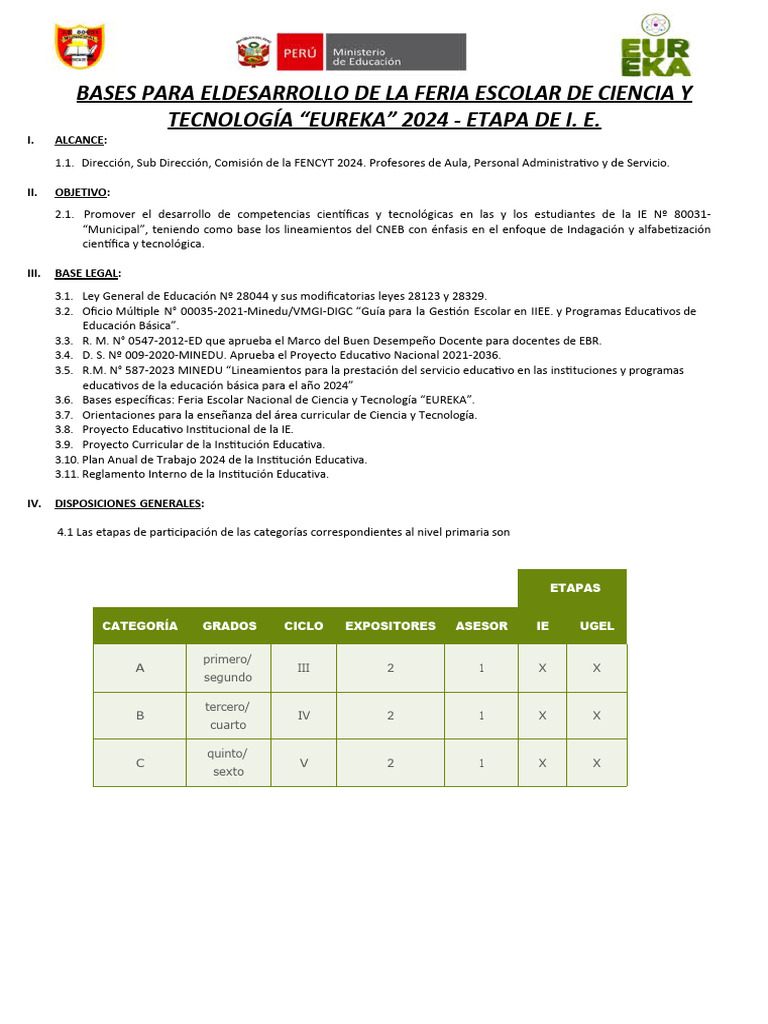 Muni - Bases Internas - Fencyt 2024 | PDF | Evaluación | Educación primaria