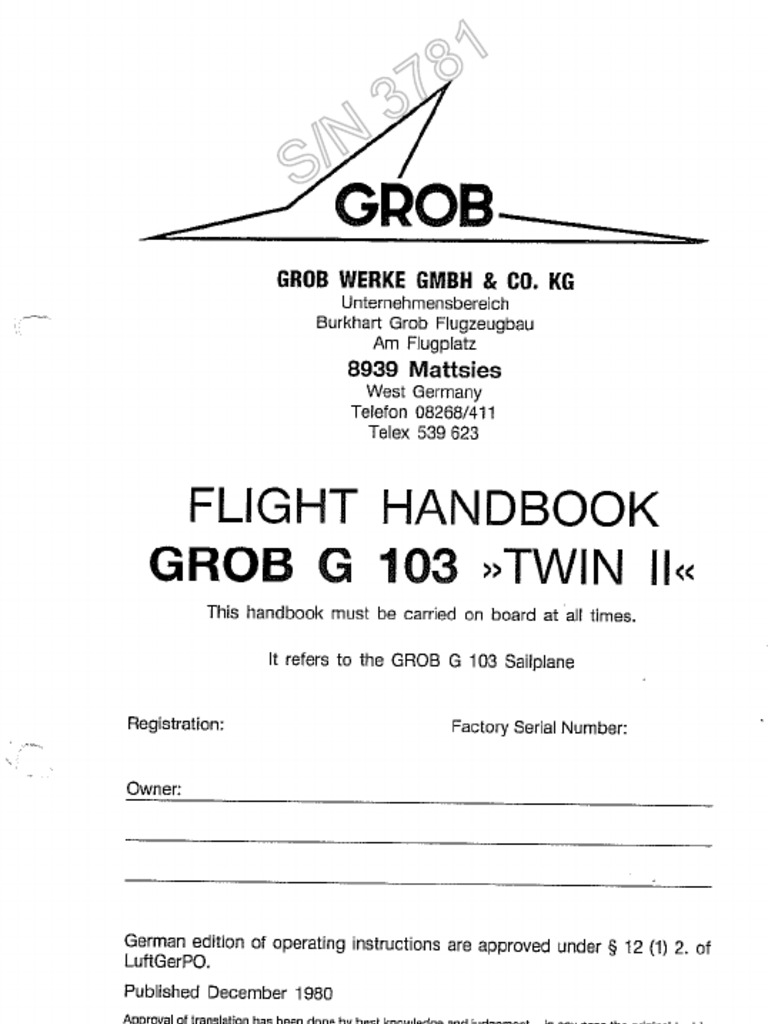 Grob g103 Twin II - Manual | PDF | Gliding | Aircraft Configurations