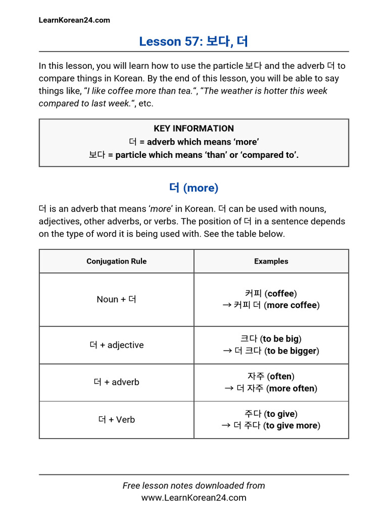 LearnKorean24 Course Lesson 57 | PDF | Adverb | Adjective