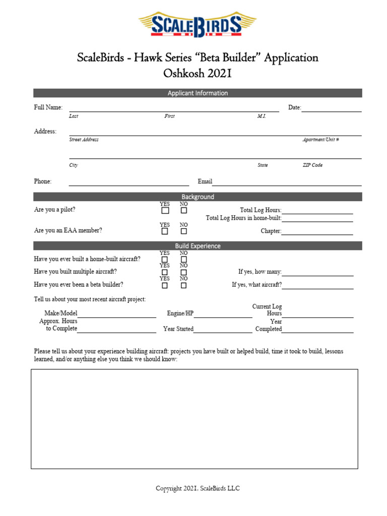 ScaleBirds - Beta Builder Application Form - 2021 | PDF | Homebuilt ...