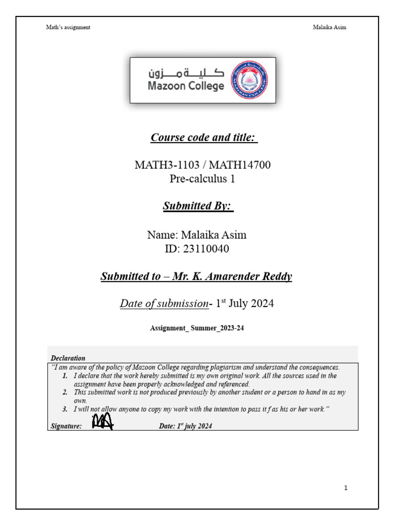 Maths Assignement Done | PDF | Function (Mathematics) | Equations