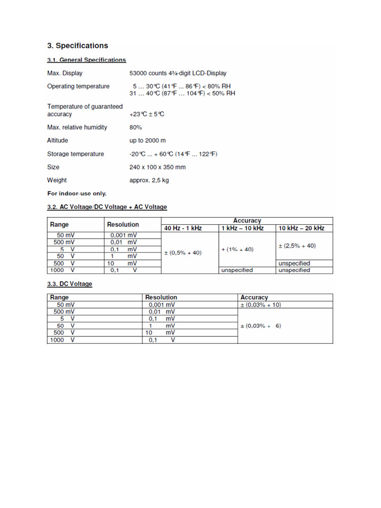Specyfikacja PeakTech 4000 | PDF