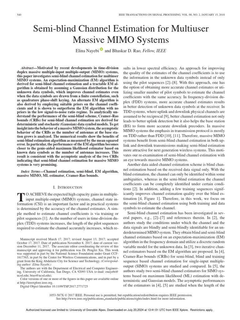 Semi-Blind Channel Estimation For Multiuser Massive MIMO Systems | PDF ...