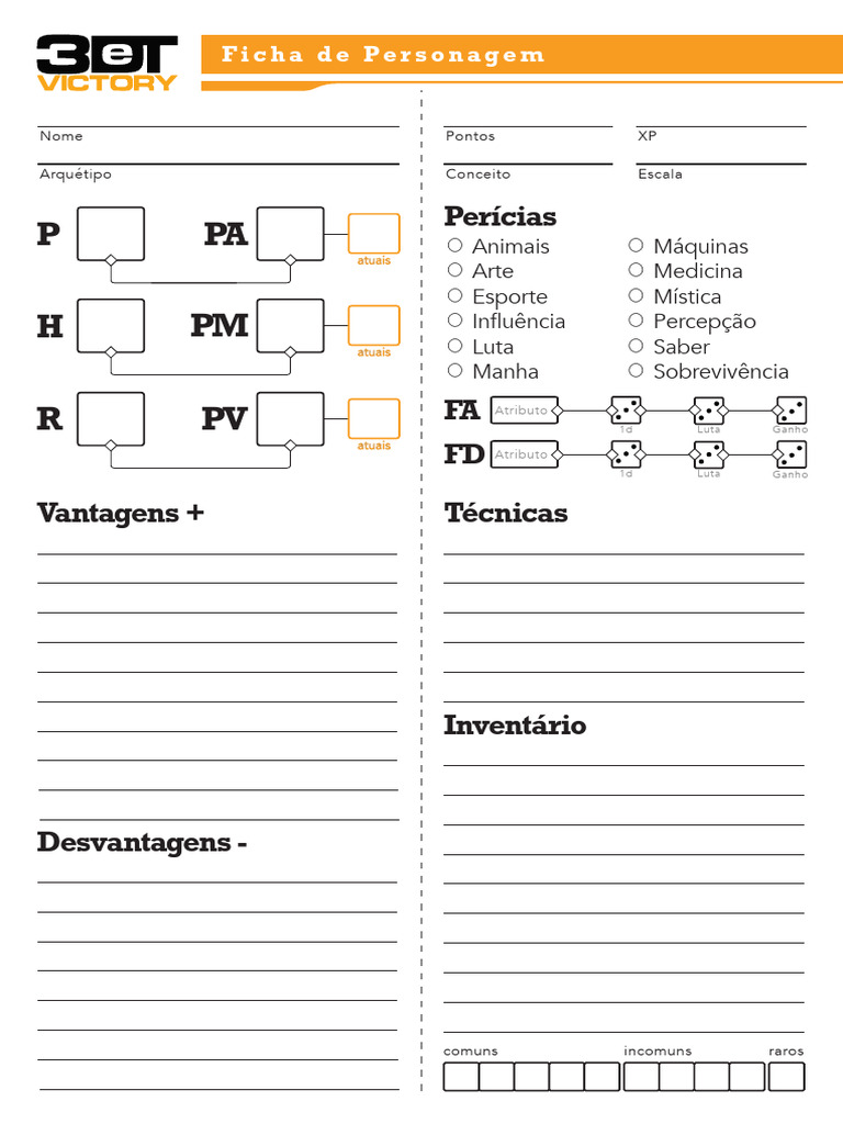 3DeT Victory Ficha (Baseada em Old Dragon 2) | PDF | Jogos de RPG | Videogames de RPG