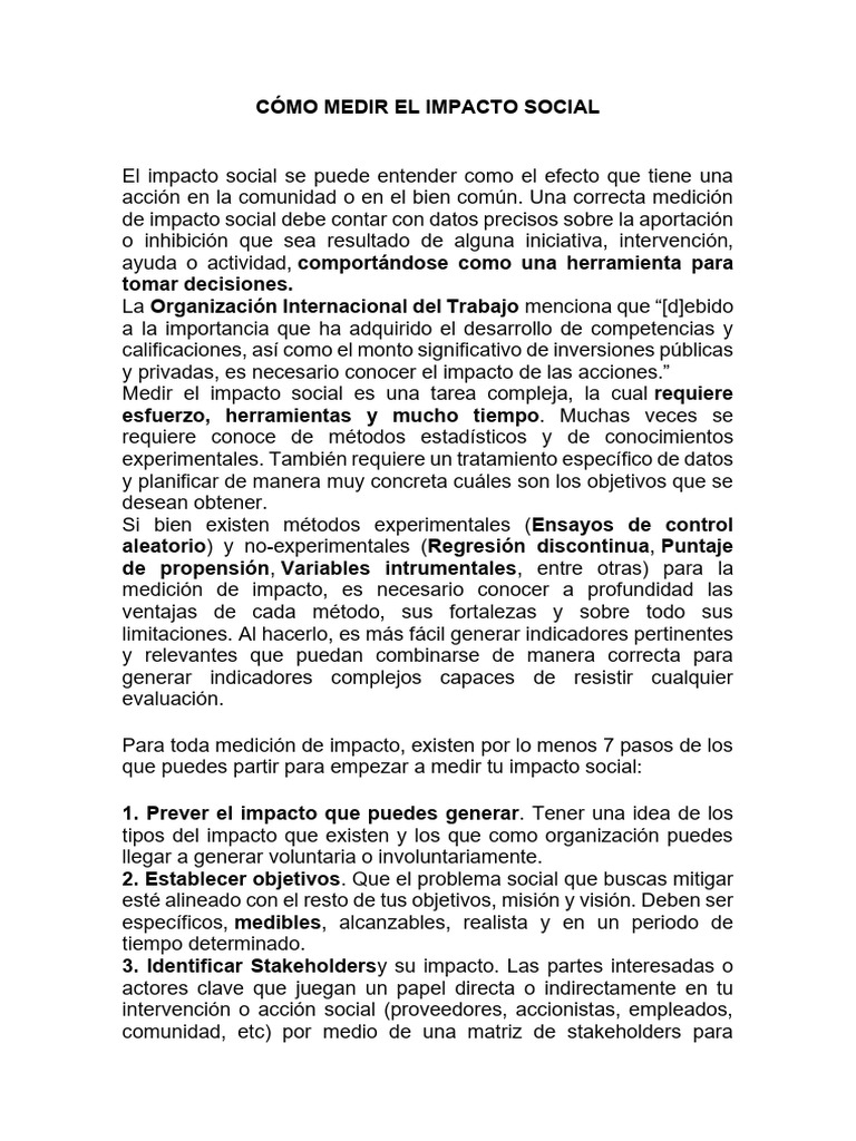 Guía Para Medir Impacto Social Pdf Medición