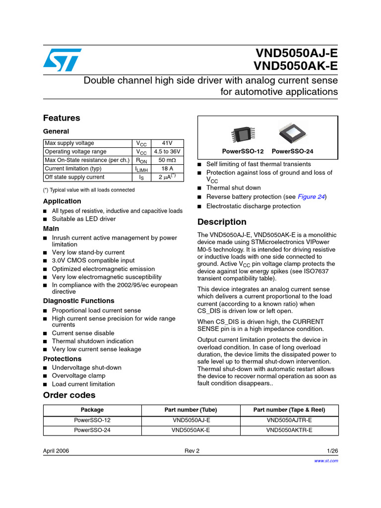 Vnd5050aj e | PDF | Voltage | Electrical Resistance And Conductance