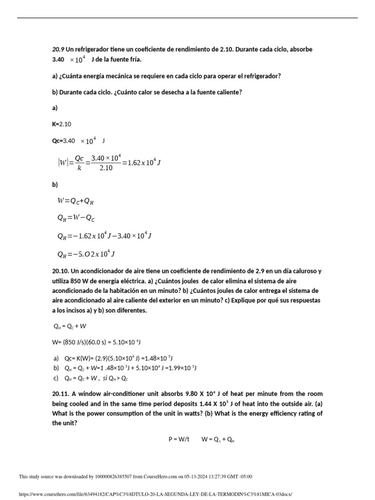 Cap Tulo 20 La Segunda Ley de La Termodin Mica 03 | PDF | Fenómenos de transporte ...
