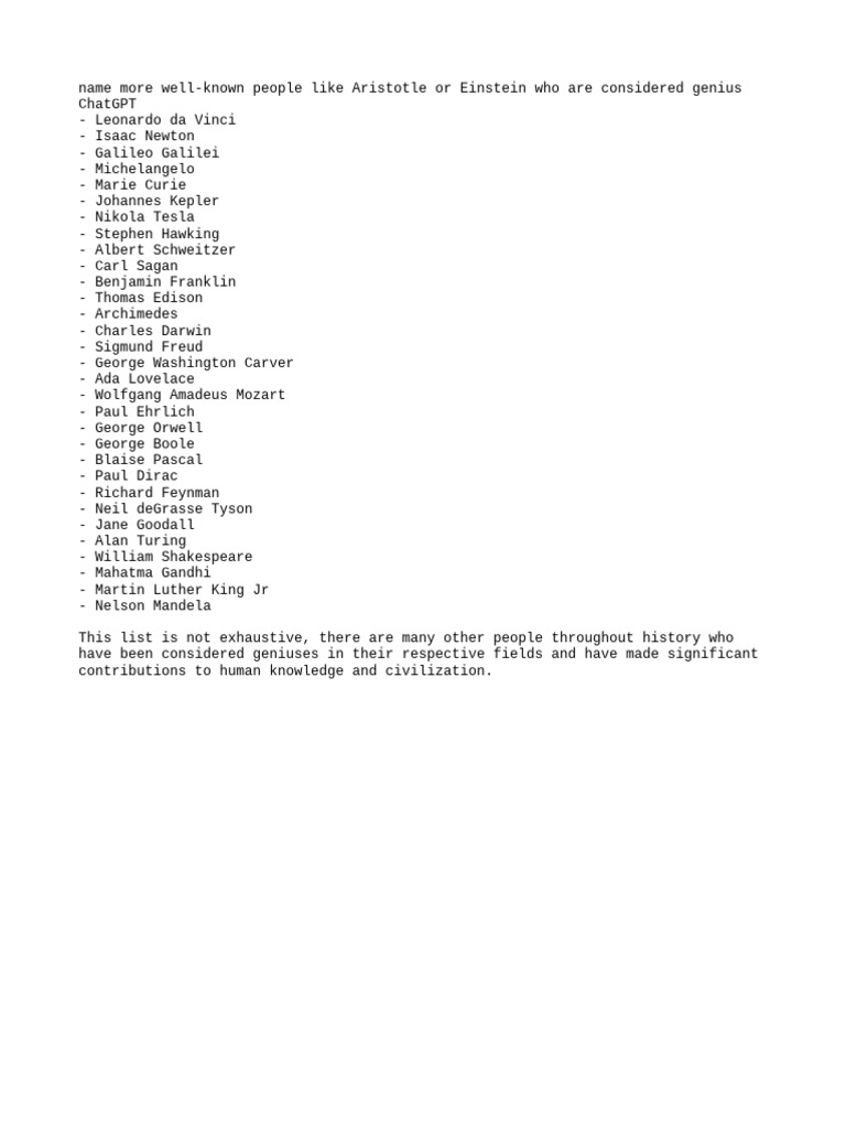 List of Geniuses Chatgpt | PDF | History