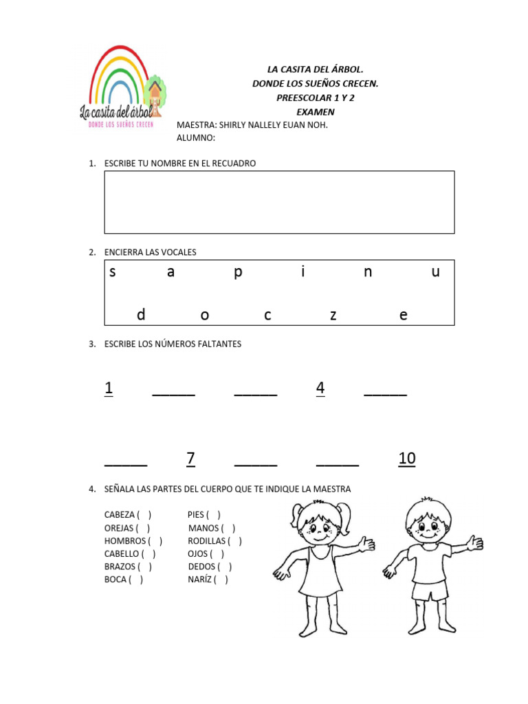 Examen de Preescolar para Kinder | PDF