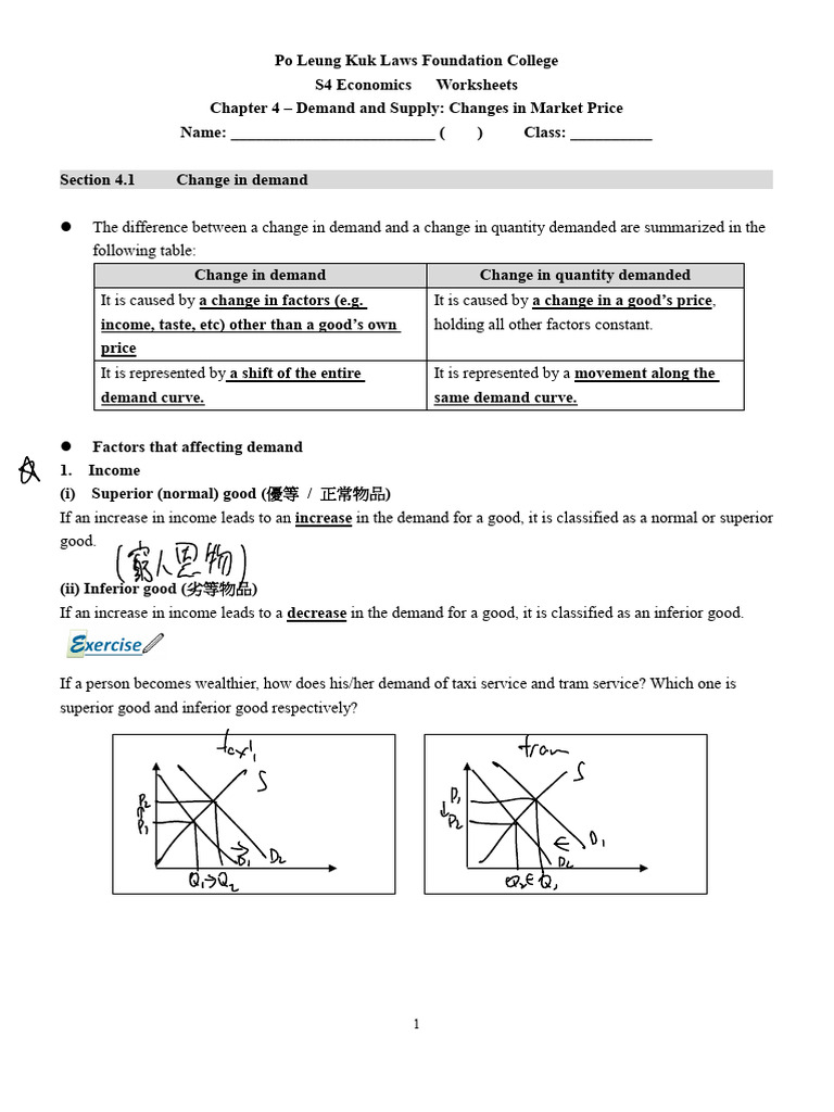 Ch.4 Worksheets Teacher2223 | PDF | Supply (Economics) | Demand