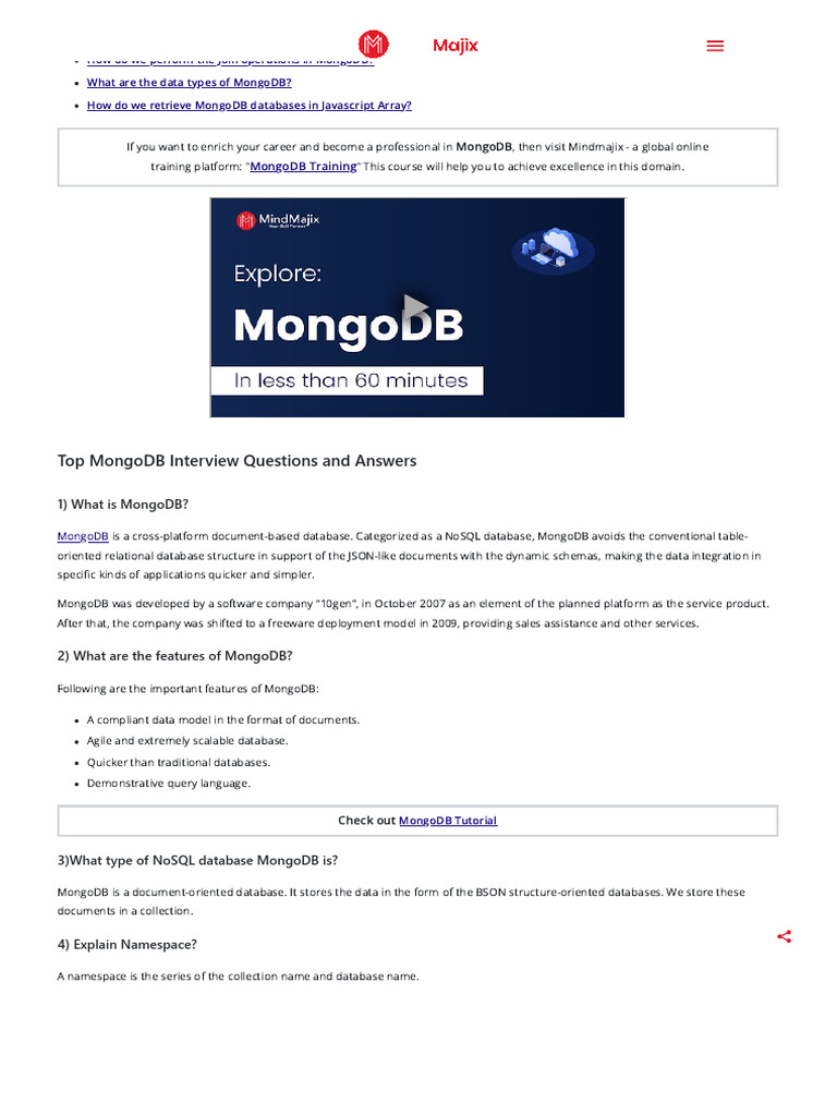 Top 80+ MongoDB Interview Questions and Answers - 2024 | PDF | Mongo Db ... Top 80+ MongoDB Interview Questions and Answers - 2024 | PDF | Mongo Db ...