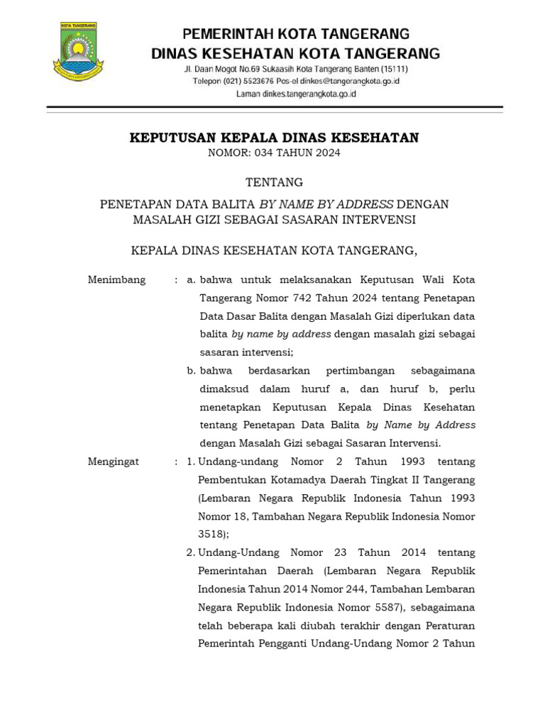 SK Penetapan Data Balita BNBA Dan Lampiran | PDF