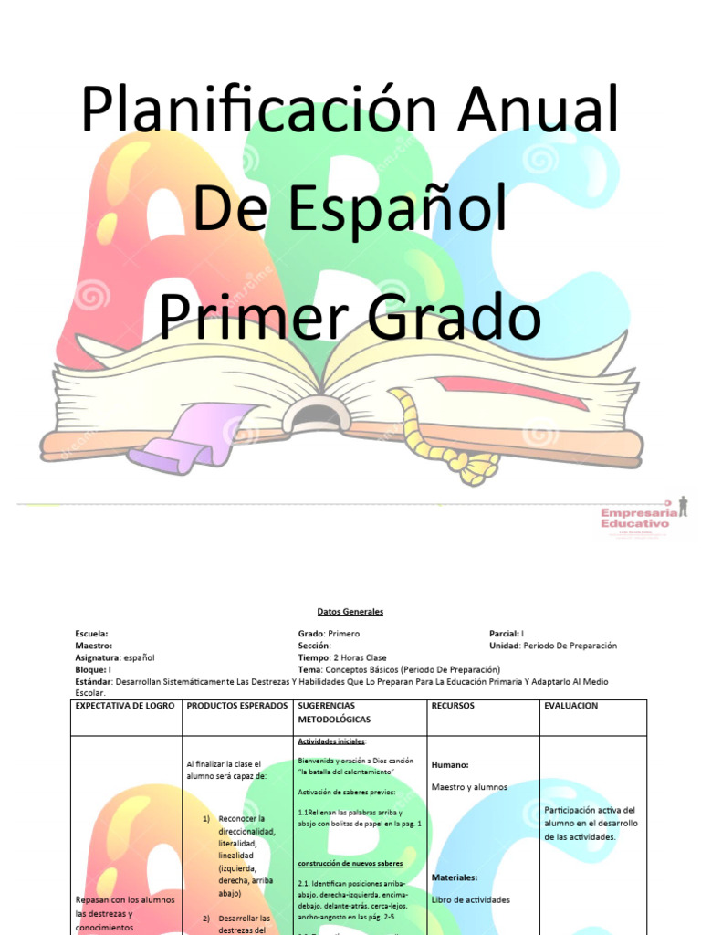 Planes de Clase 1° Grado | PDF | Educación primaria | Evaluación